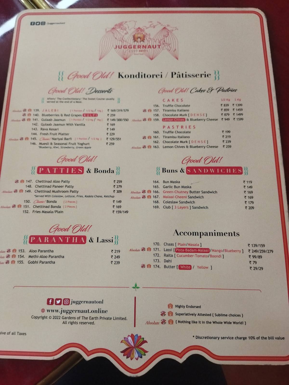 Menu at JUGGERNAUT, Barakhamba Road, New Delhi, Barakhamba Rd