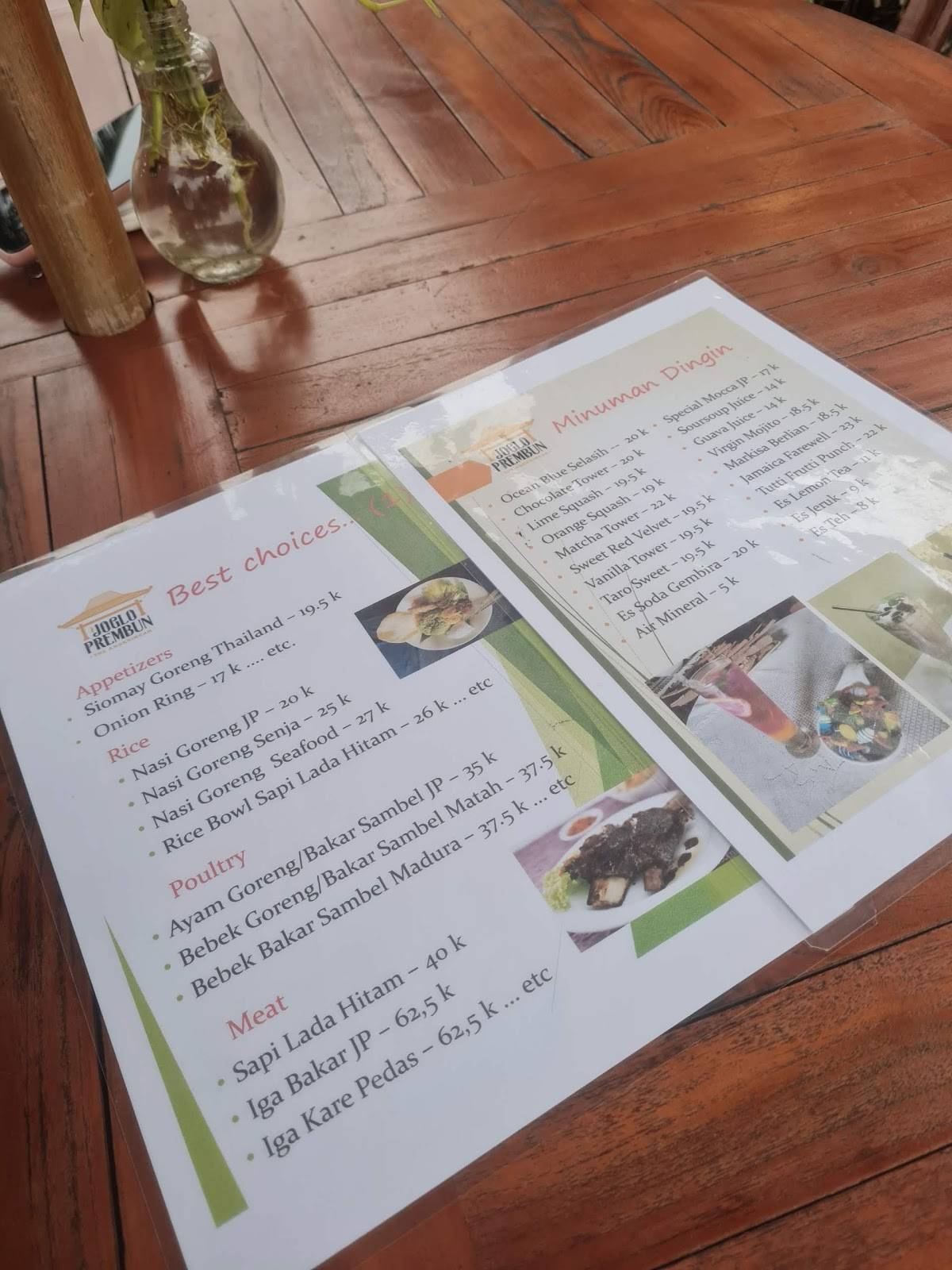Menu at JOGLO PREMBUN The Angkringan restaurant, Indonesia