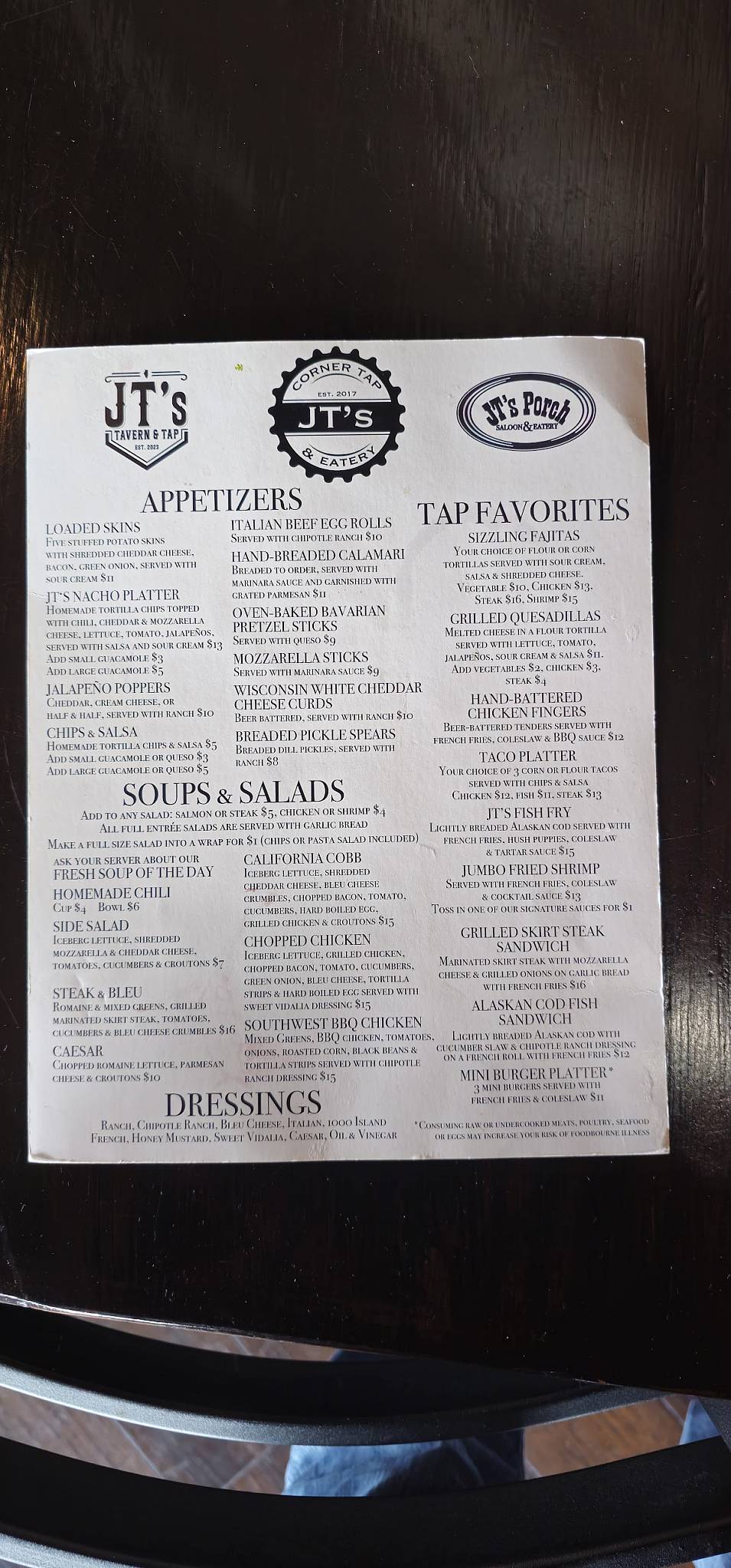 Menu at JT's Corner Tap & Eatery pub & bar, Carol Stream