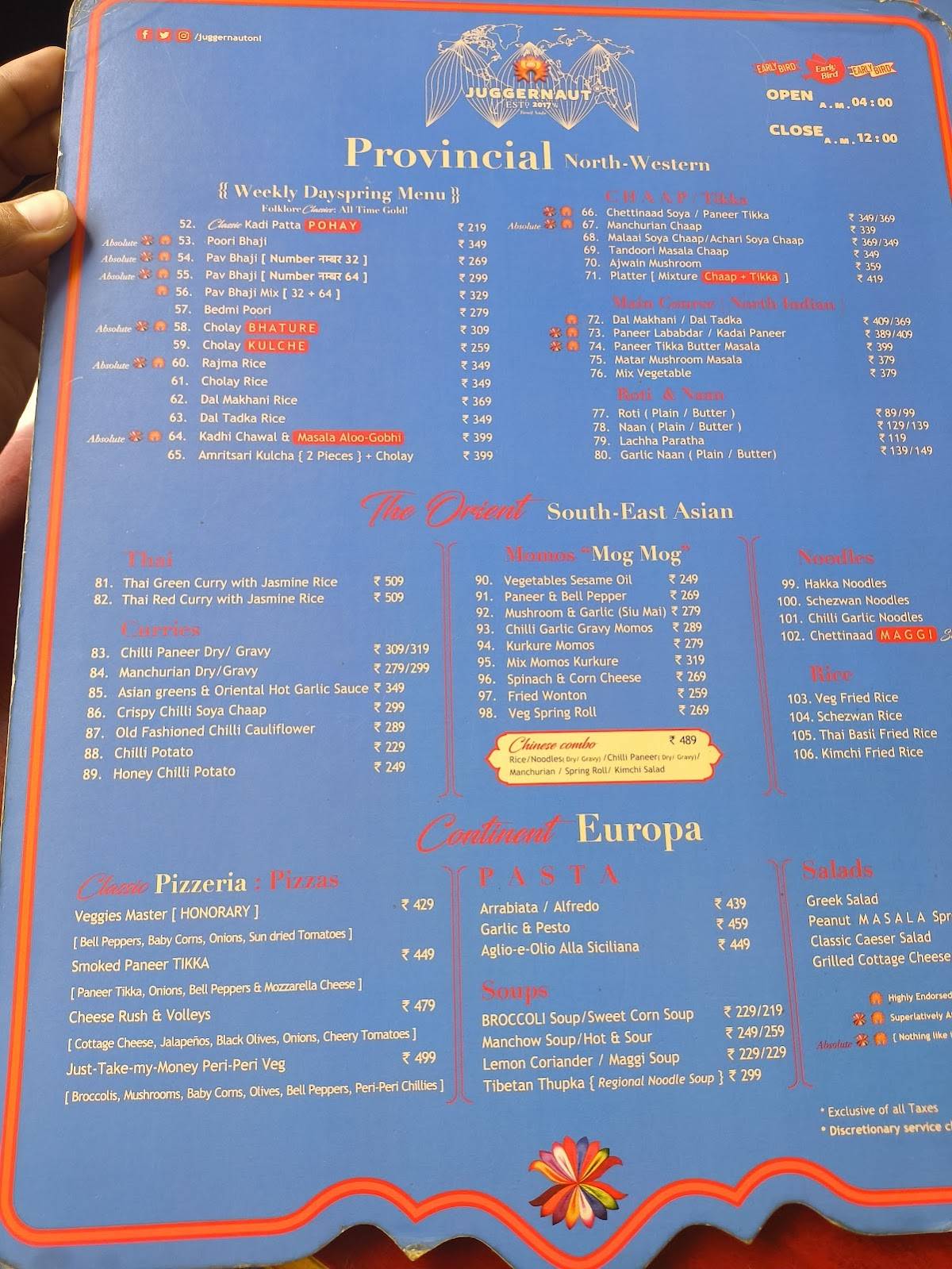 Menu at JUGGERNAUT, Barakhamba Road, New Delhi, Barakhamba Rd