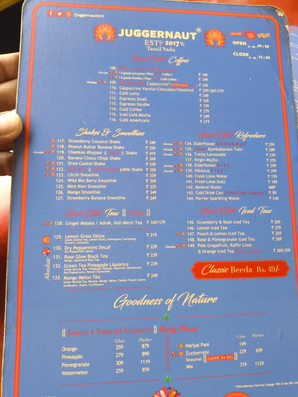 Menu at JUGGERNAUT, Barakhamba Road, New Delhi, Barakhamba Rd