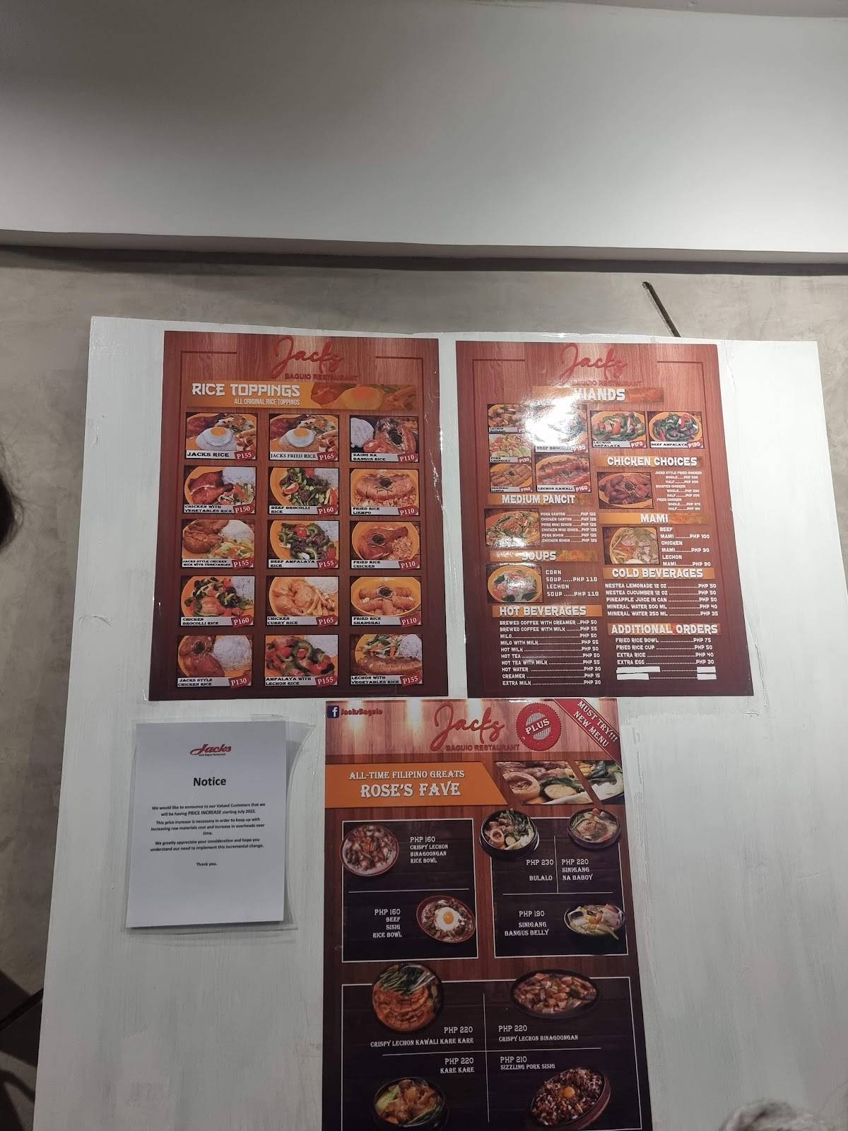 Menu at Jack's Baguio Restaurant, Baguio, Laperal Building
