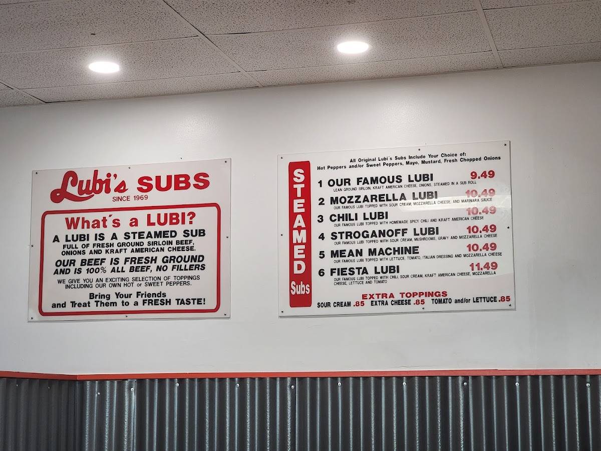 Menu at Lubi's Hot Subs fast food, Jacksonville, Beach Blvd