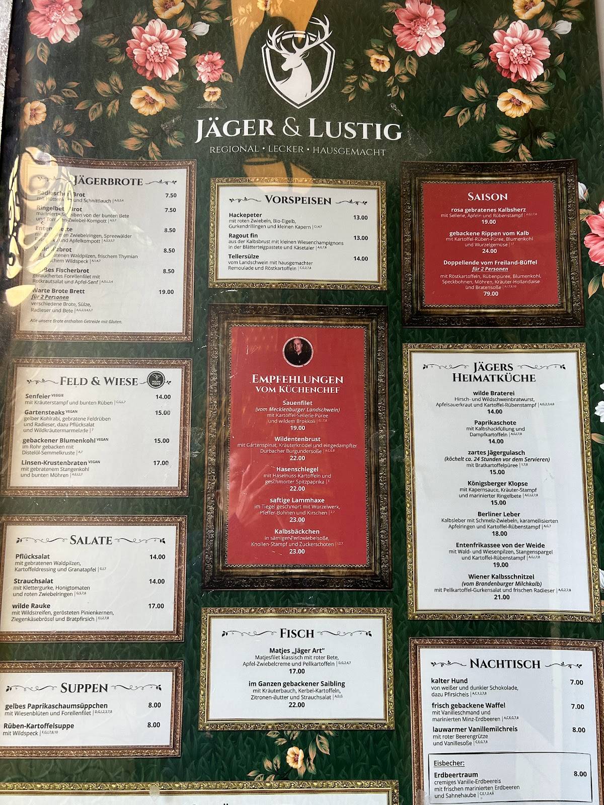 Menu at Jäger & Lustig restaurant, Berlin, Grünberger Str. 1
