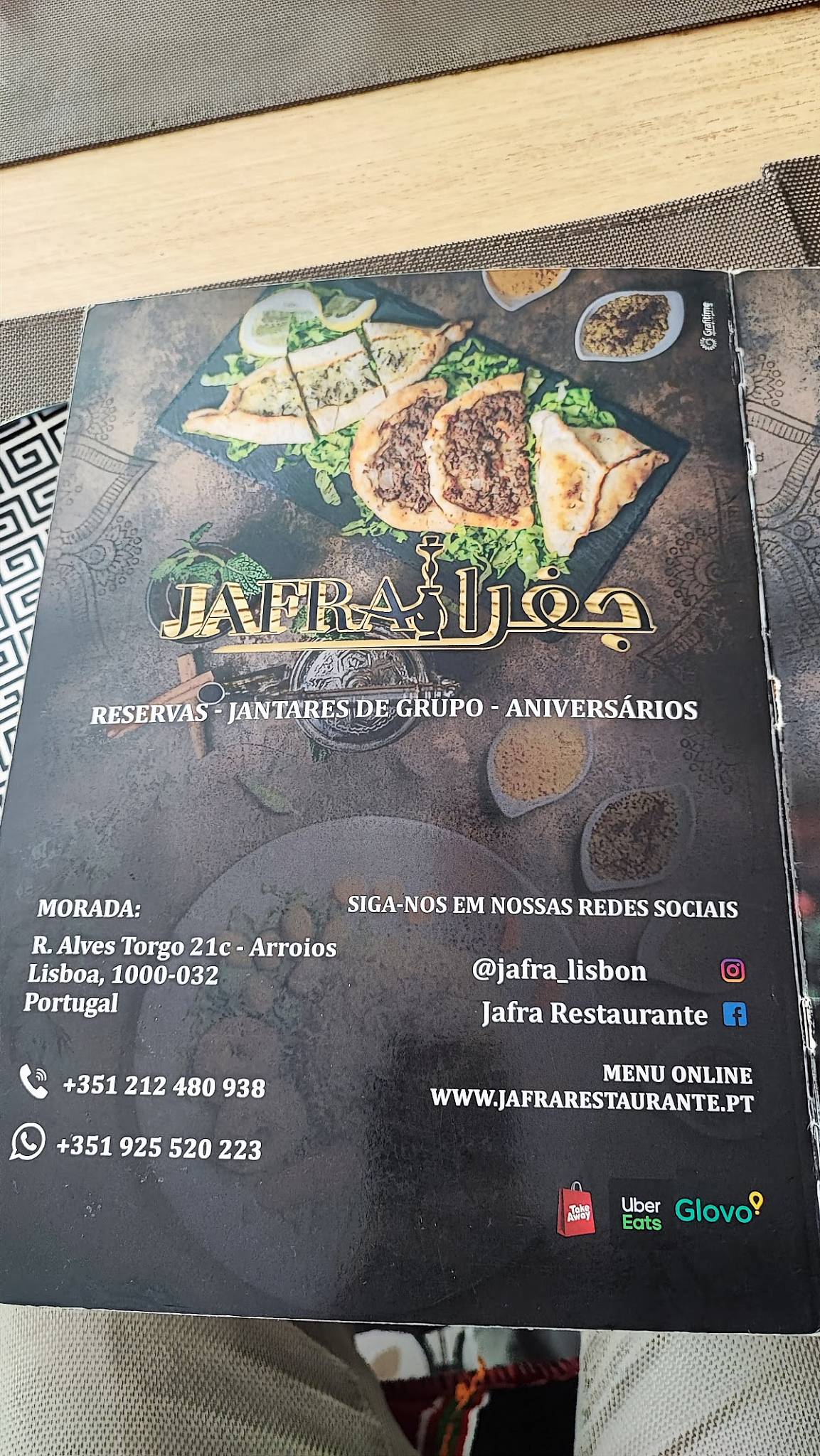 Menu em Jafra Restaurante & Shisha Lounge, Lisboa