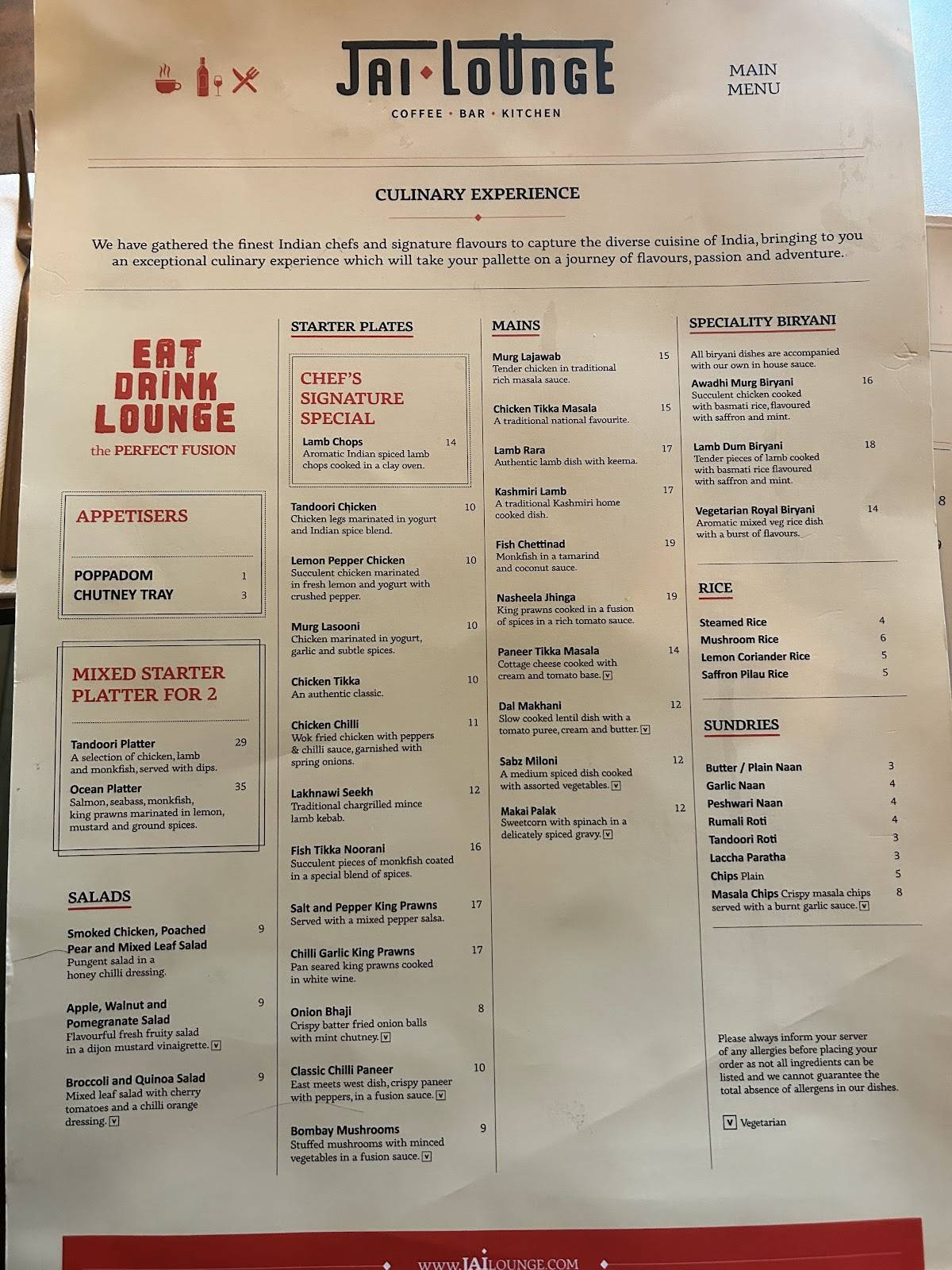 Menu at Jai Lounge - Coffee Bar Kitchen, Lytham Saint Annes