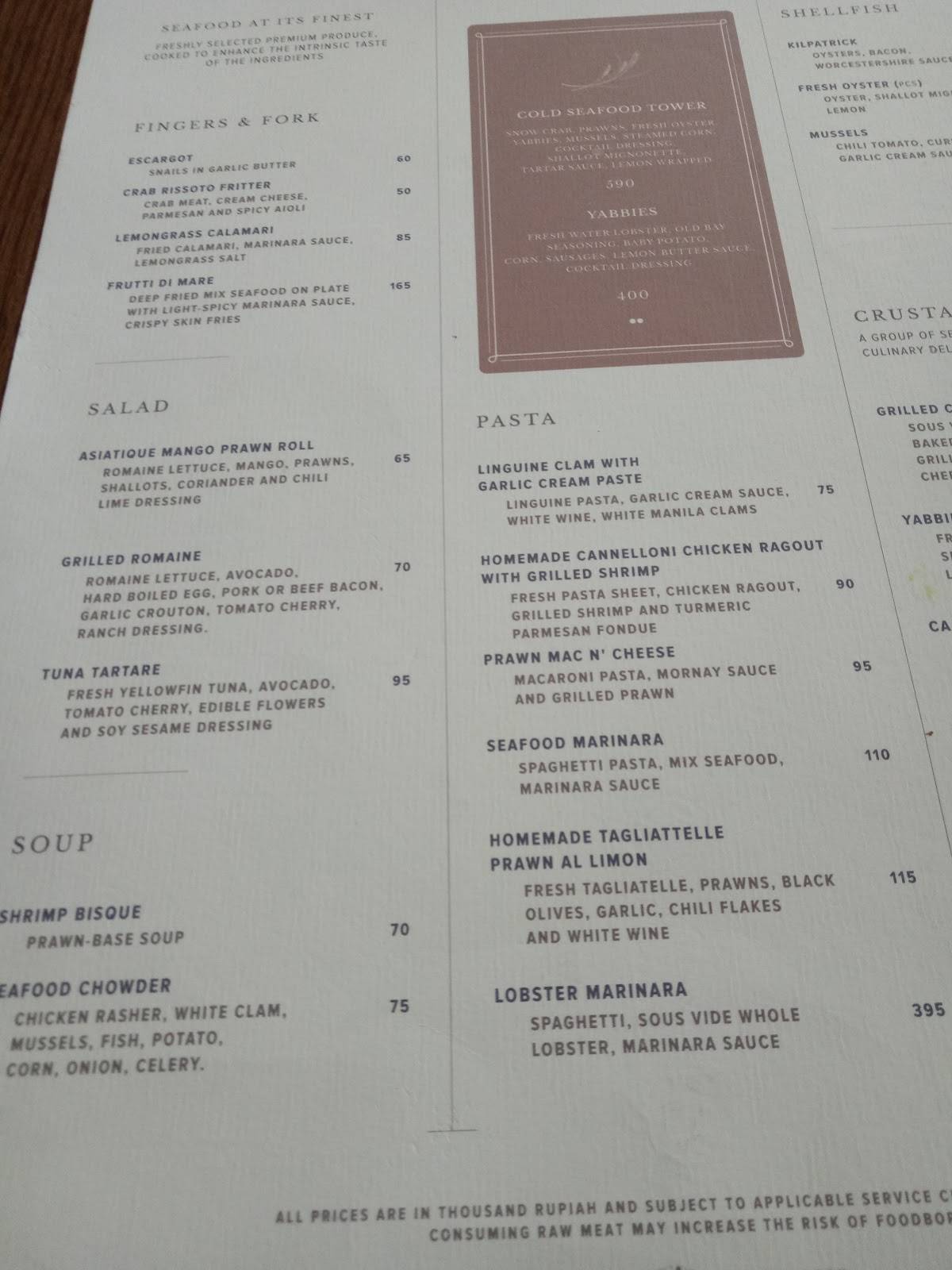 Menu at J.Sparrow Bar & Grill, South Jakarta