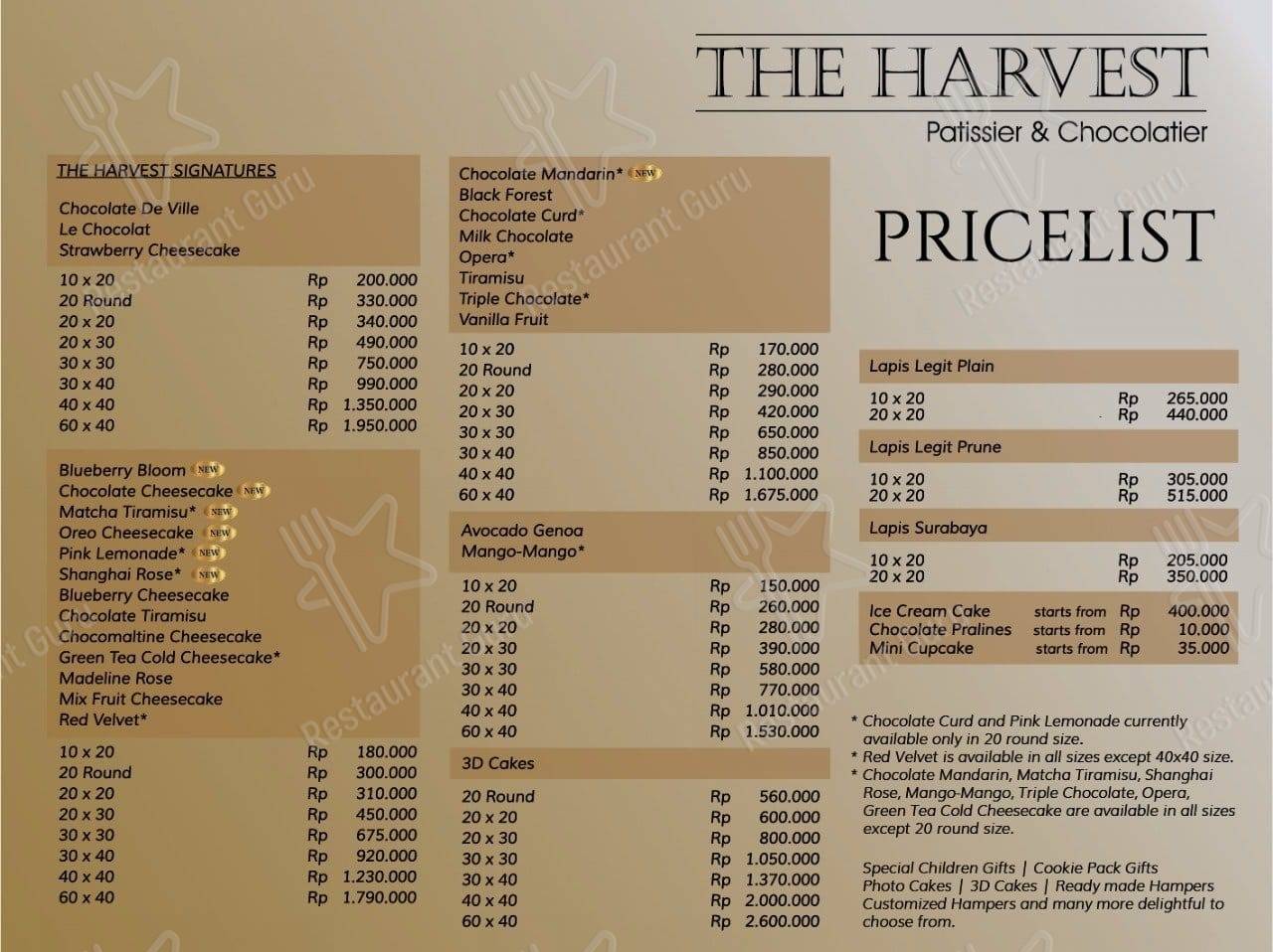 Menu at The Harvest desserts, Jakarta, Ruko Victory 88