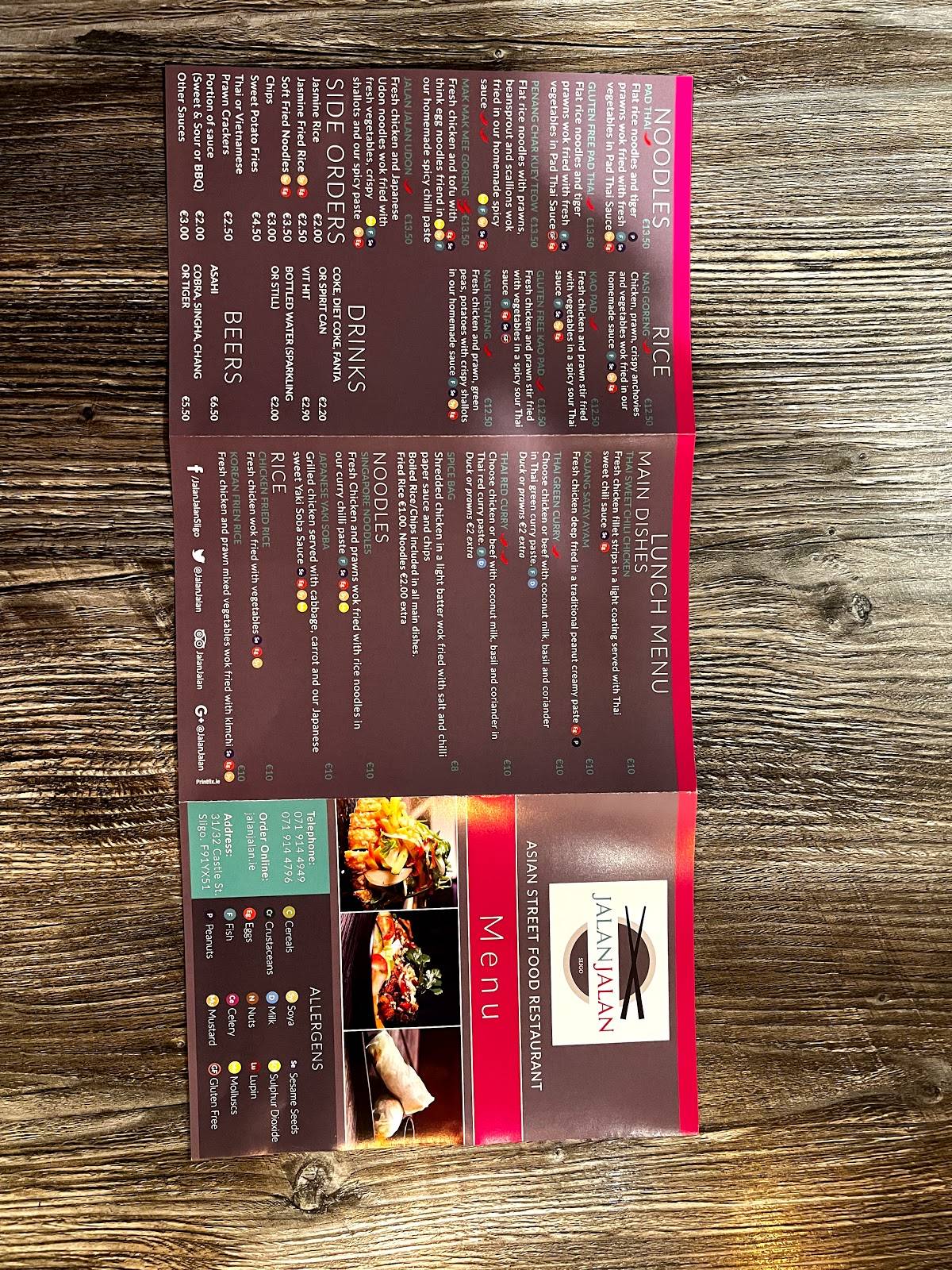 Menu at Jalan Jalan restaurant, Sligo