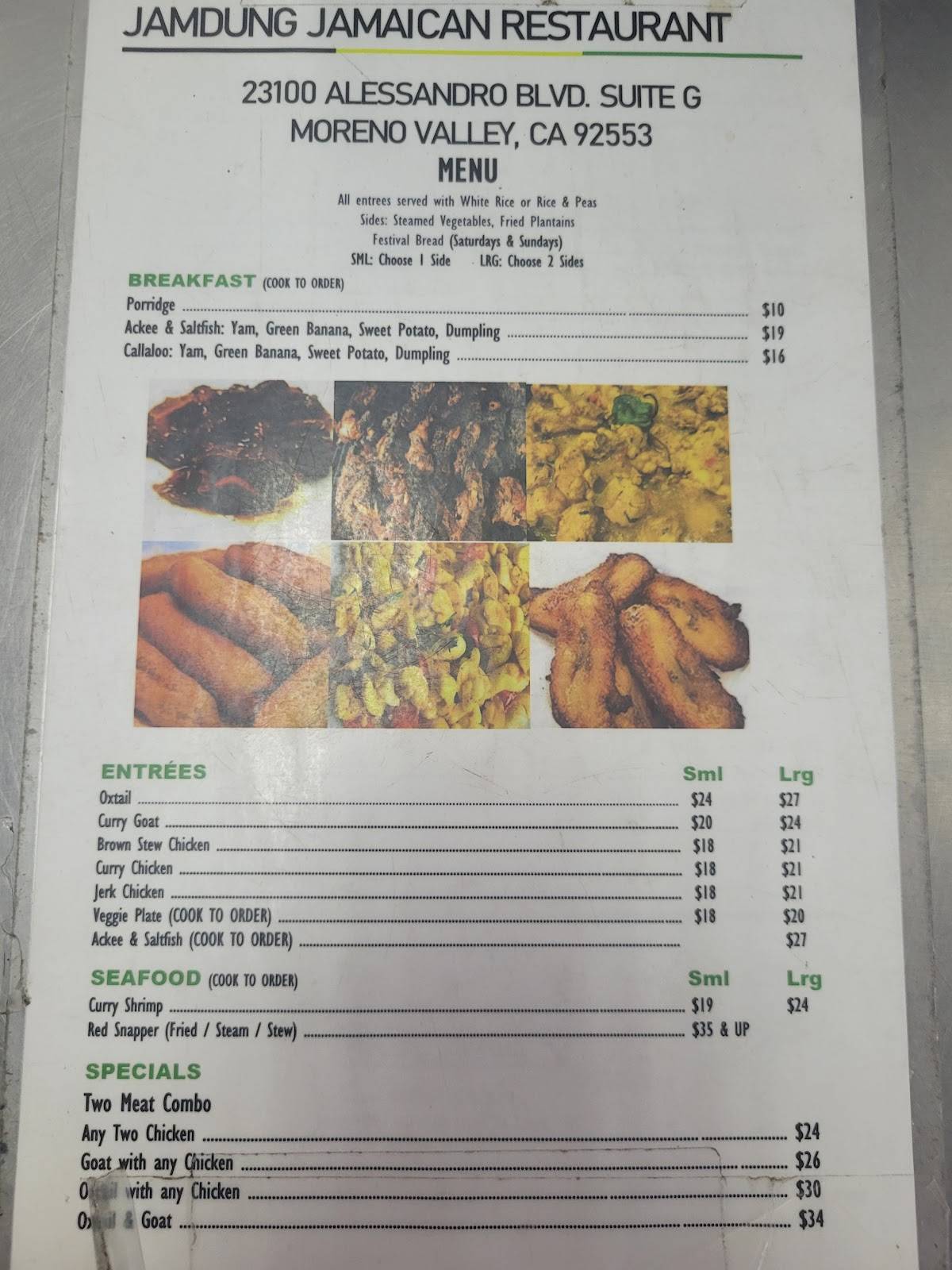 Menu at Jamdung Jamaican Restaurant, Moreno Valley