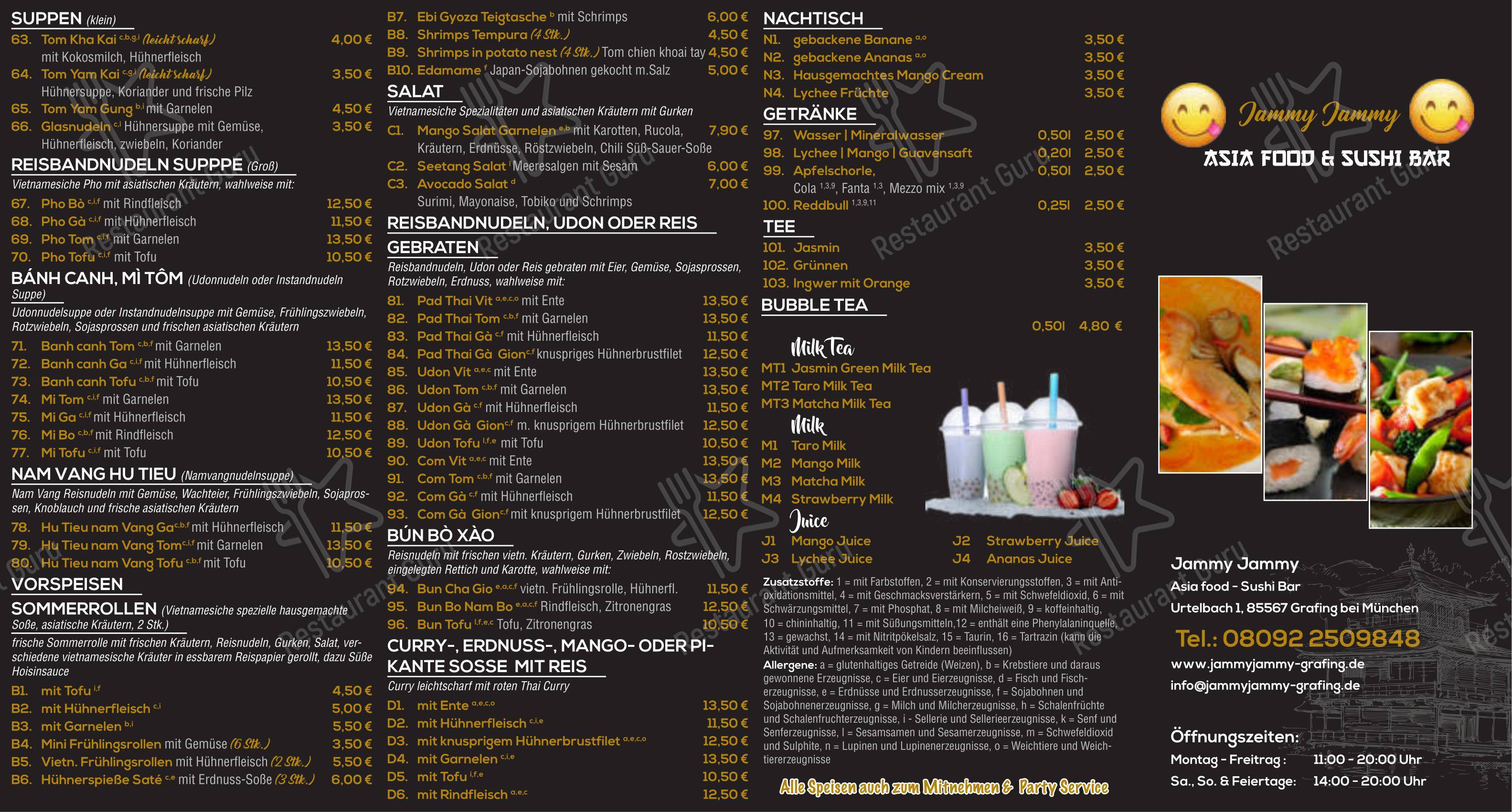 Speisekarte von Jammy Jammy Asia Foods & Sushi Bar, Grafing bei München