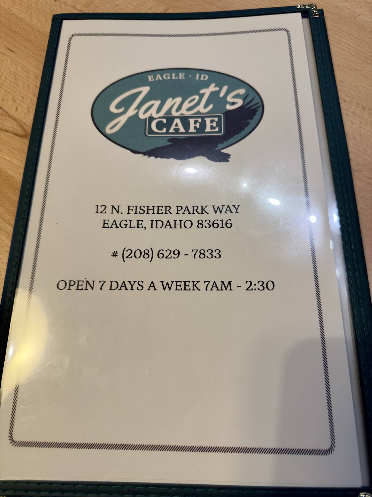 Menu at Janet’s Cafe Eagle, Eagle