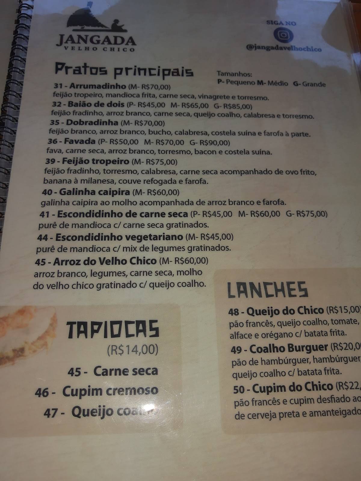 Menu em Jangada Velho Chico restaurante, São Paulo