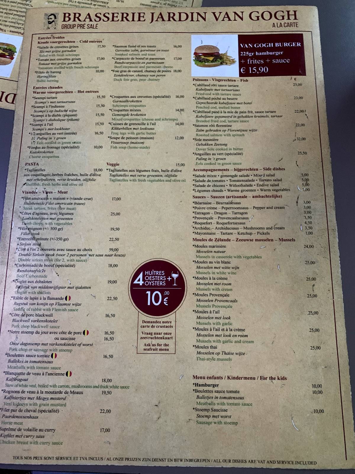 Menu at Jardin Van Gogh, Brussels, Pl. Sainte-Catherine 5/7