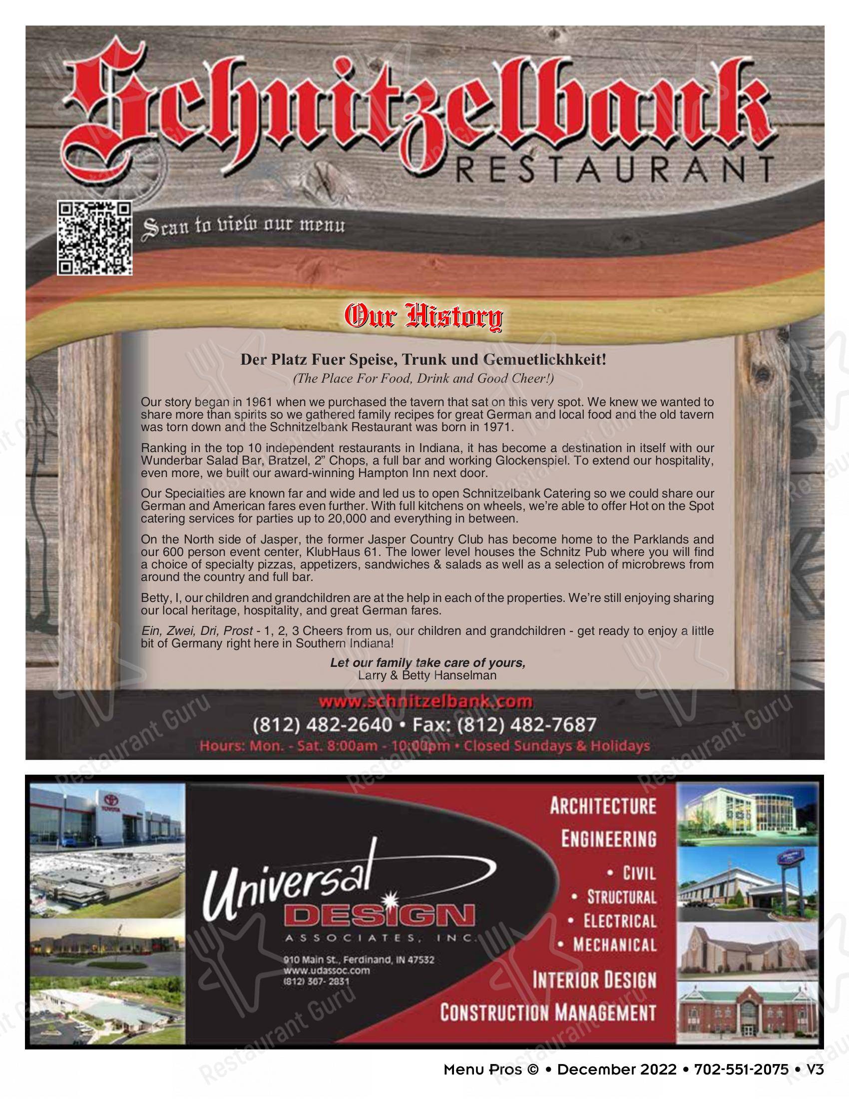 Menu at Schnitzelbank restaurant, Jasper