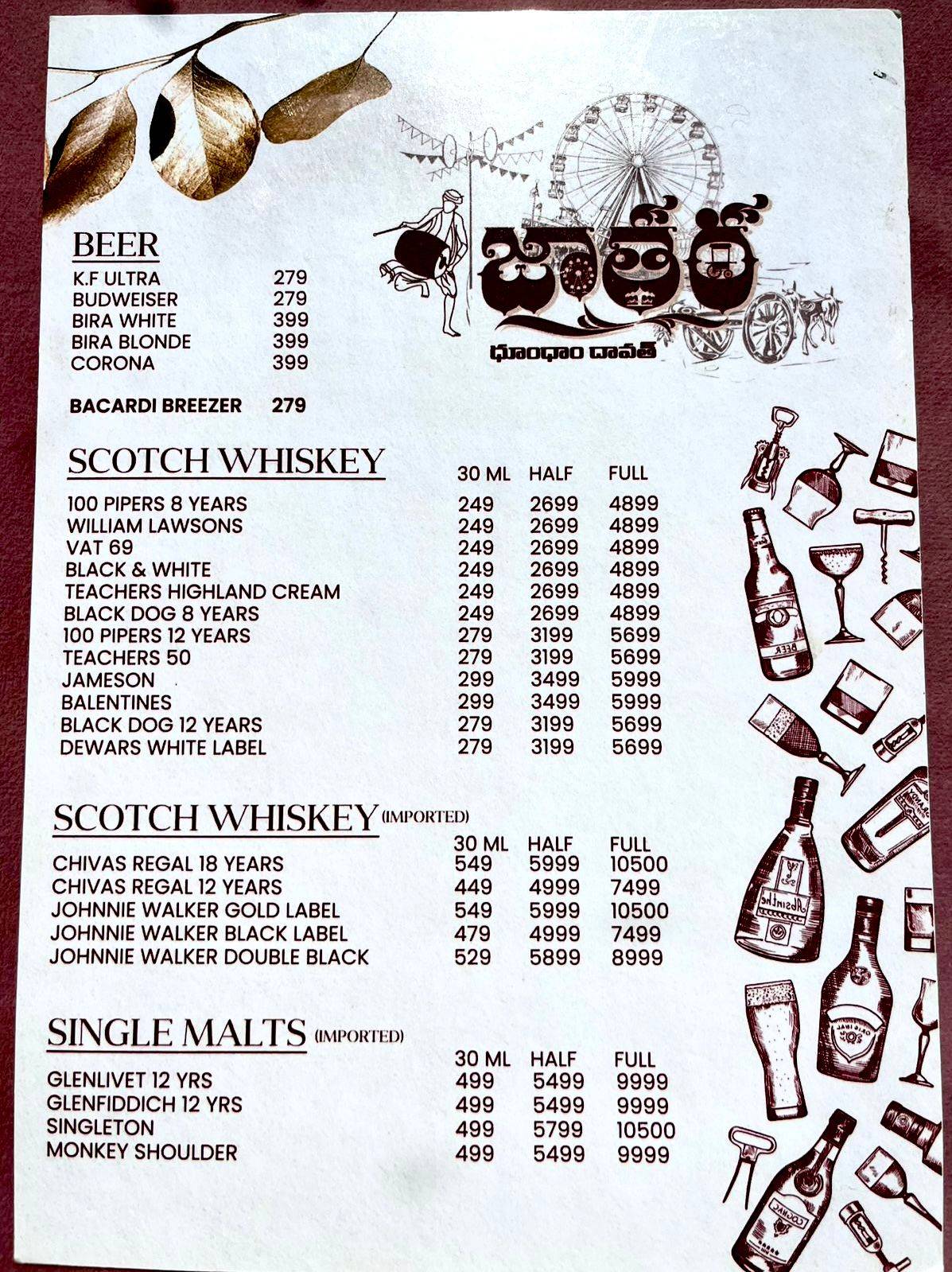 Menu at Jathara Bar & Kitchen, Hyderabad