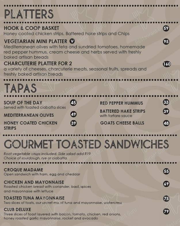 Menu at Java Bistro cafe, Cape Town