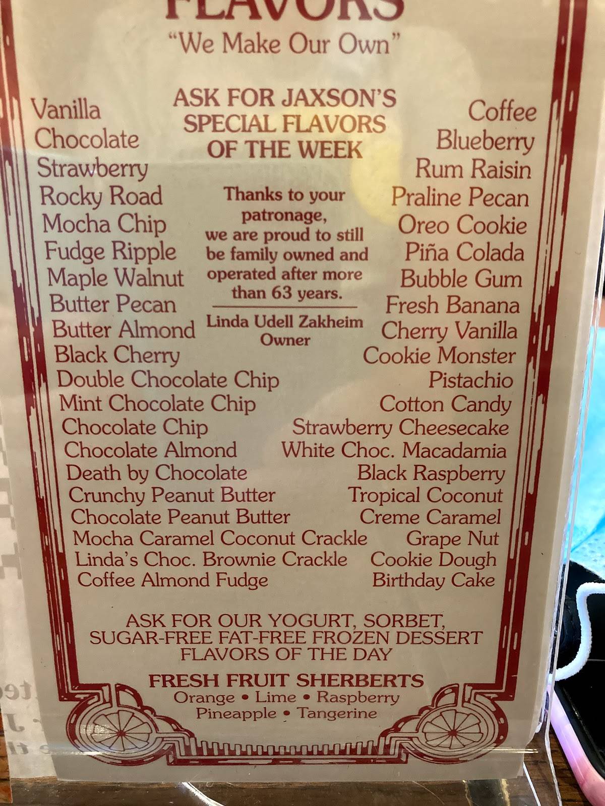 Menu at Jaxson's Ice Cream Parlor & Restaurant, Dania Beach