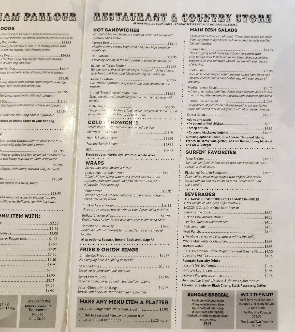 Menu at Jaxson's Ice Cream Parlor & Restaurant, Dania Beach