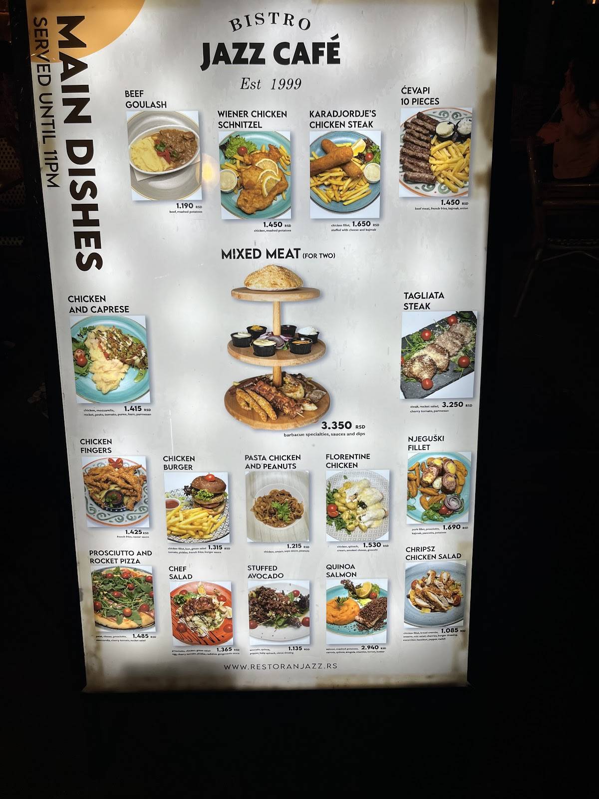 Menu at Jazz Restaurant, Belgrade