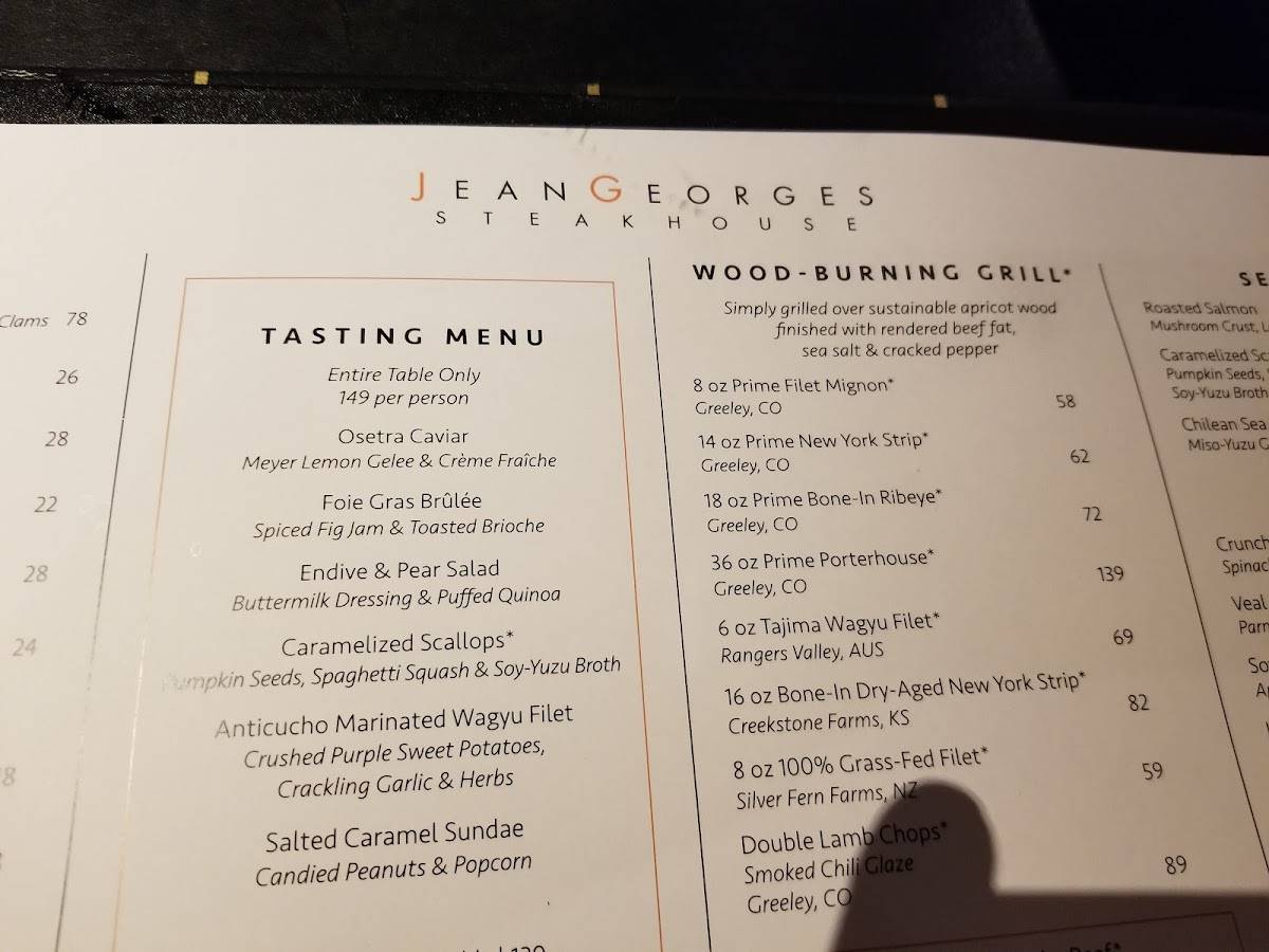 Menu at Jean Georges Steakhouse, Las Vegas