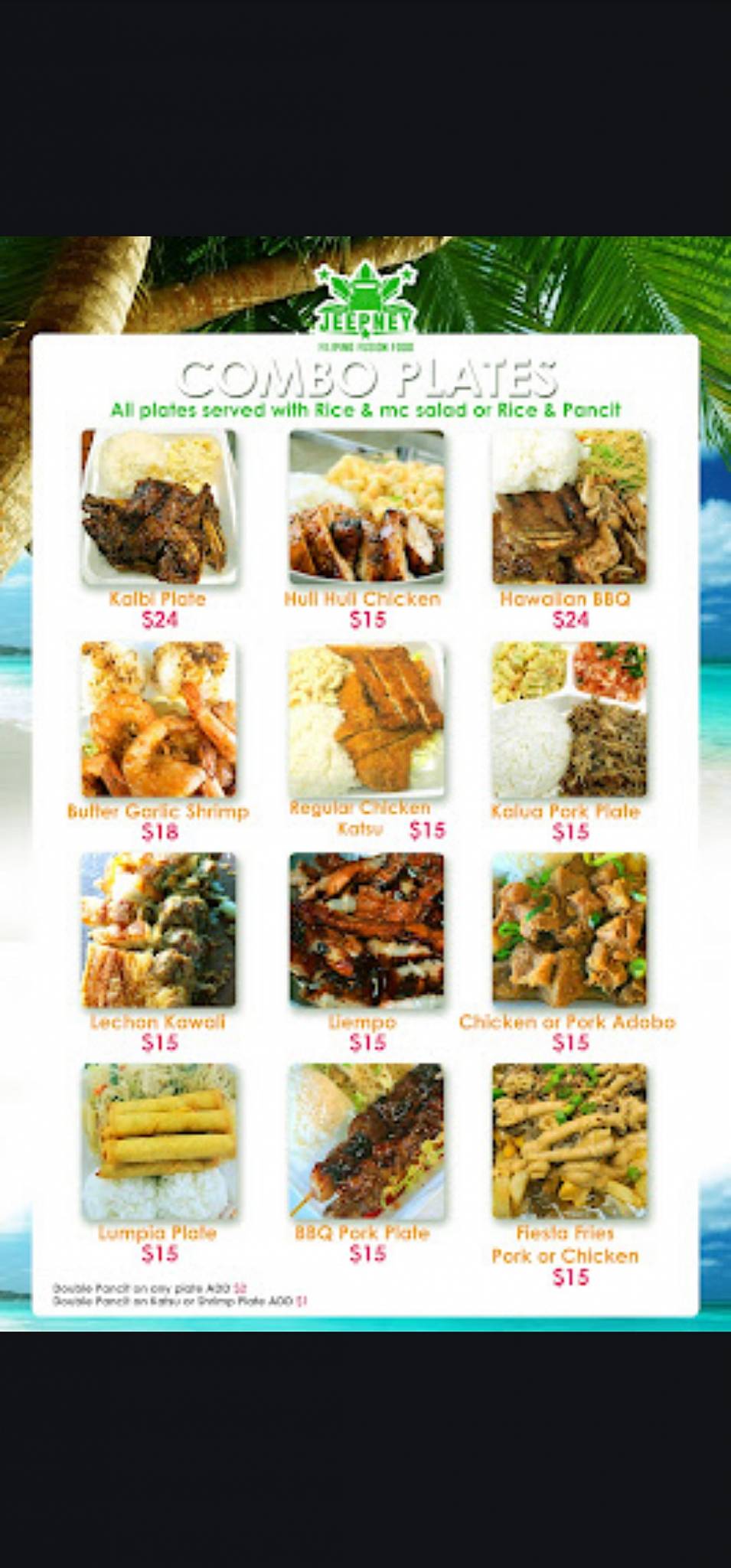 Carta del restaurante Jeepney Filipino Hawaiian Fusion Food, Anchorage