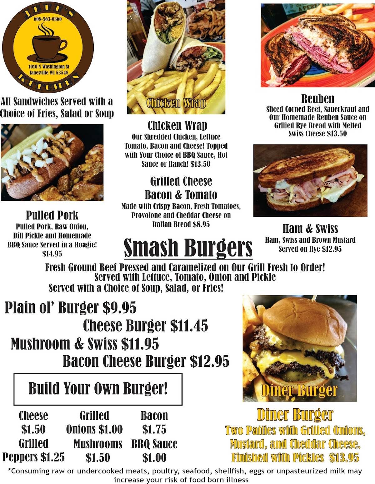 Menu at Jeff's Kitchen fast food, Janesville