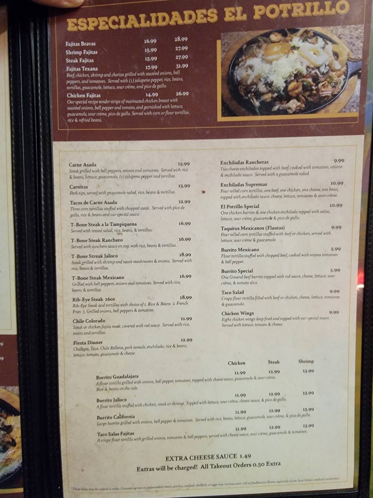 Menu at Los Potrillos Mexican Restaurant, Jennings