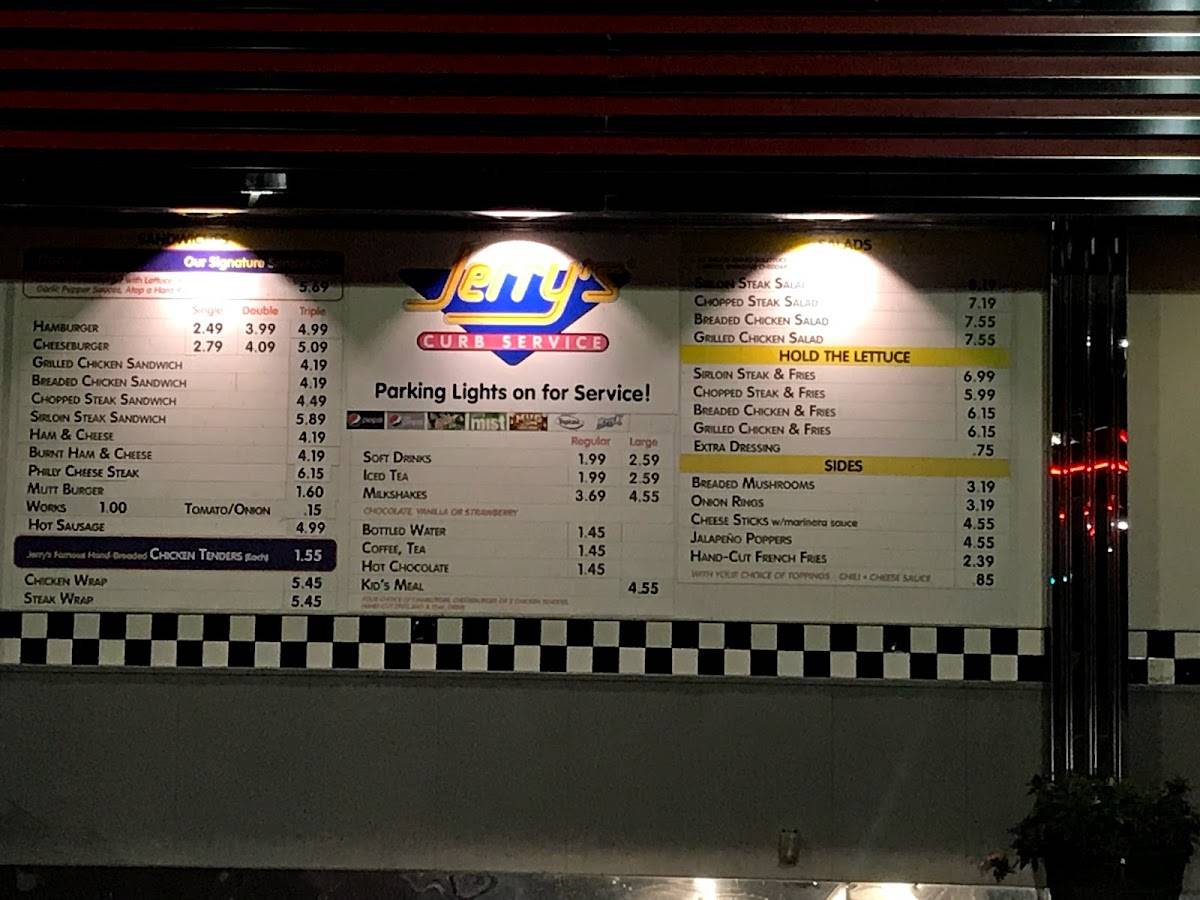 Menu at Jerry's Curb Service fast food, Beaver
