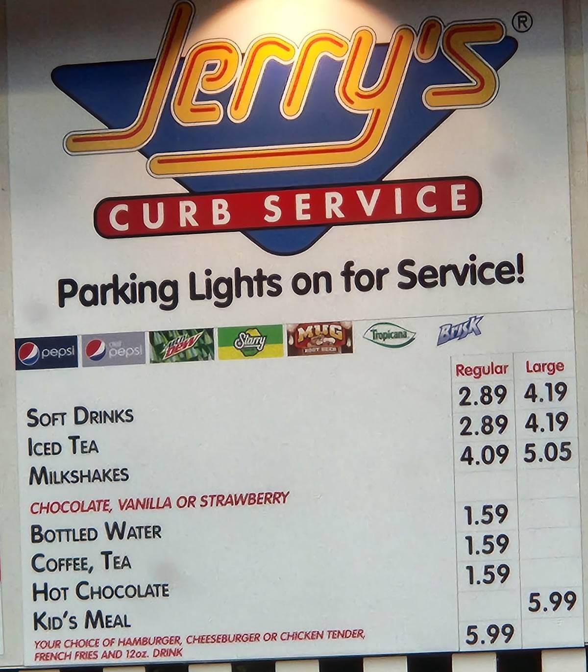 Menu at Jerry's Curb Service fast food, Beaver