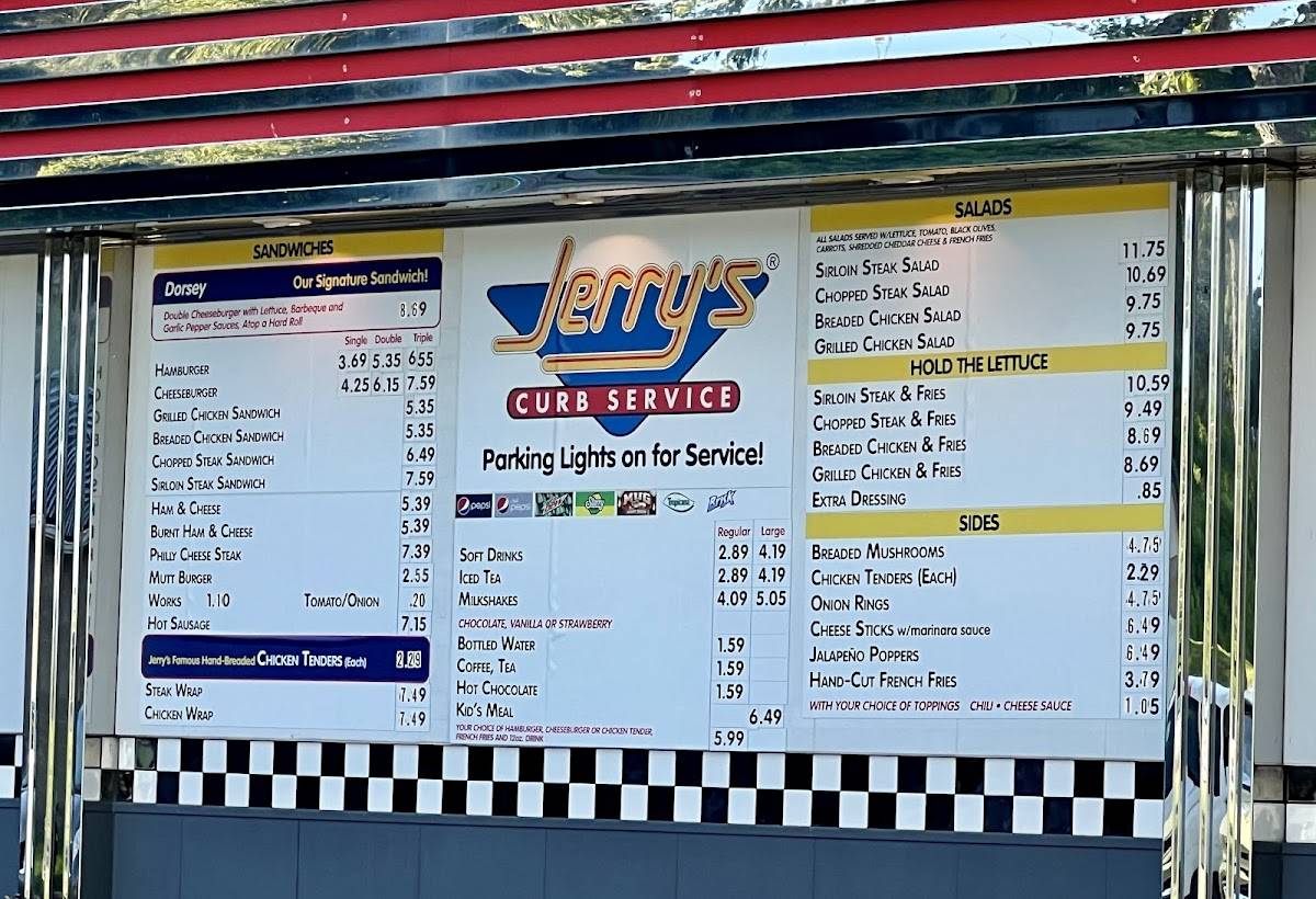 Menu at Jerry's Curb Service fast food, Beaver