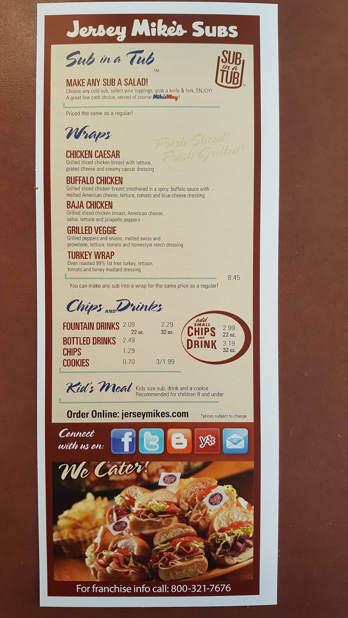 Menu at Jersey Mike's Subs fast food, Noblesville, Clover Rd