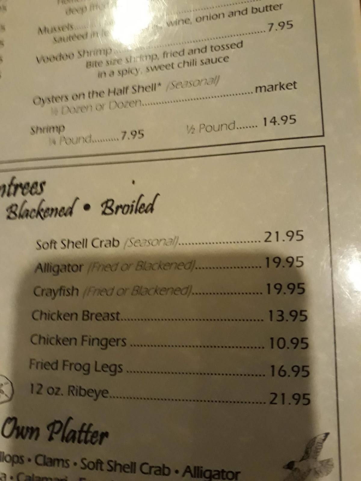 Menu at Jim Shaw's Seafood Grill restaurant, Macon