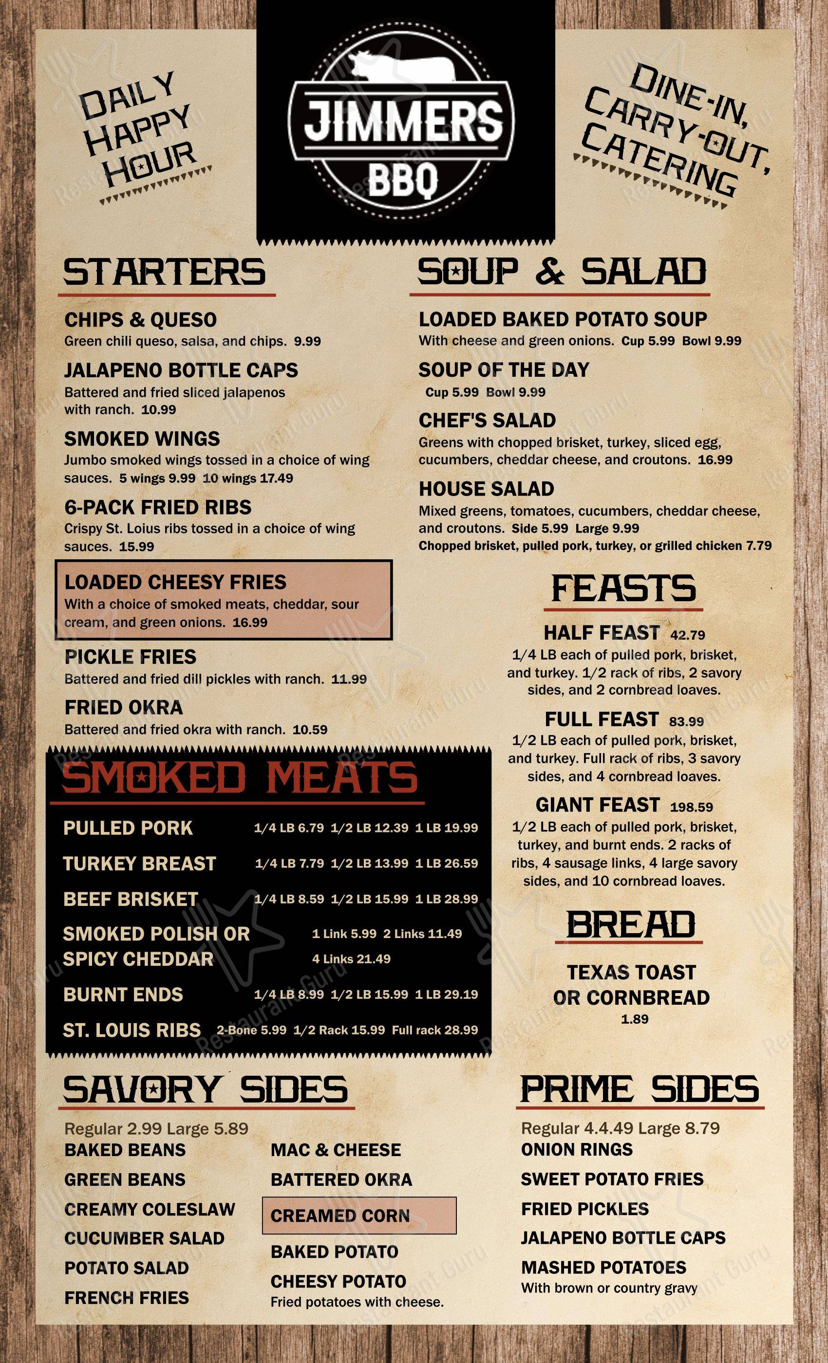 Menu at Jimmers BBQ, Burgers, & Beers, Montrose
