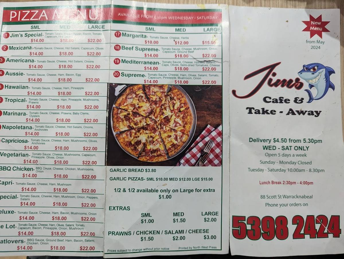 Menu at Jim's Cafe & Take Away, Warracknabeal