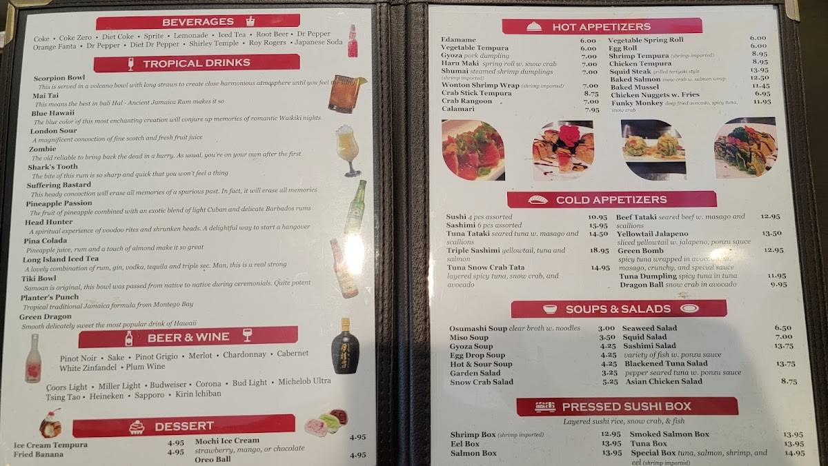 Menu at Jinsan Sushi restaurant, Galliano