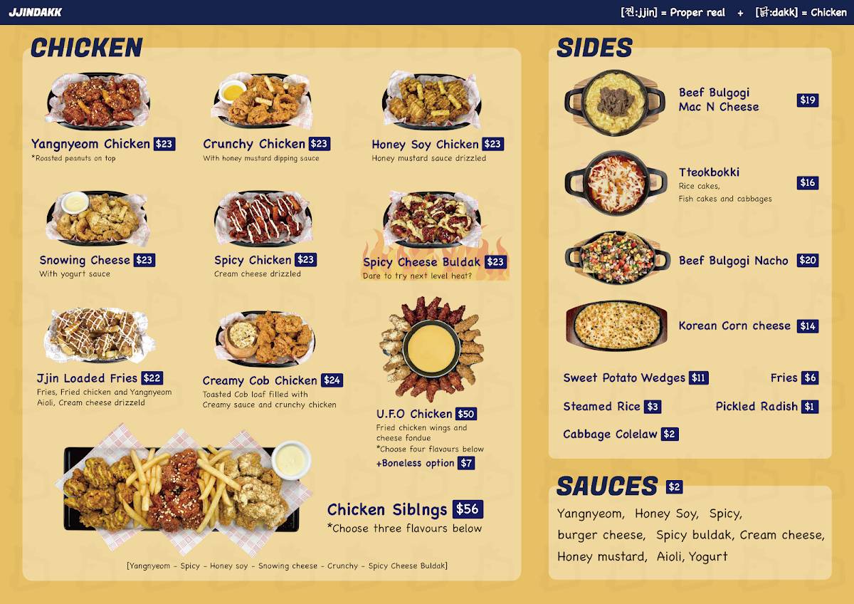 Menu at Jjindakk Korean Fried chicken & Beer restaurant, Hamilton