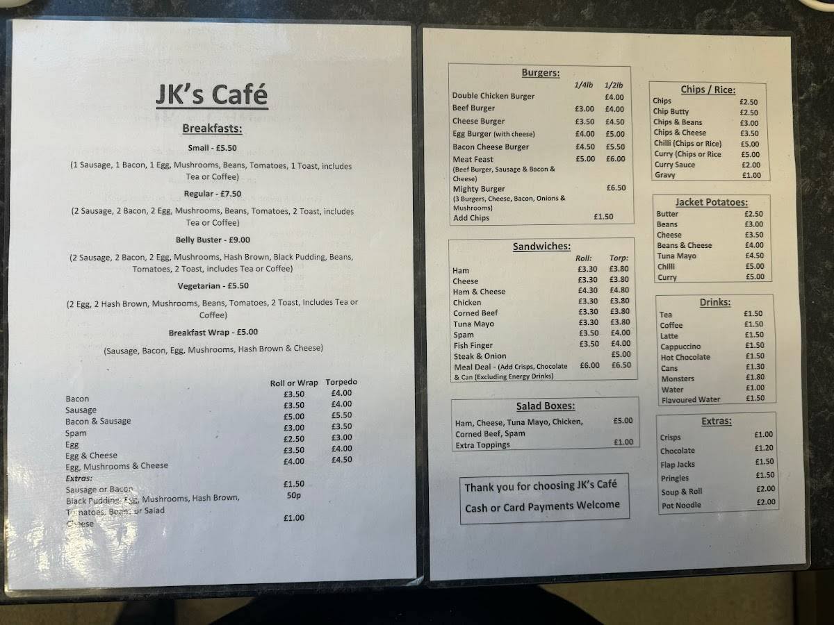 Menu at Jk Cafe, Lincoln