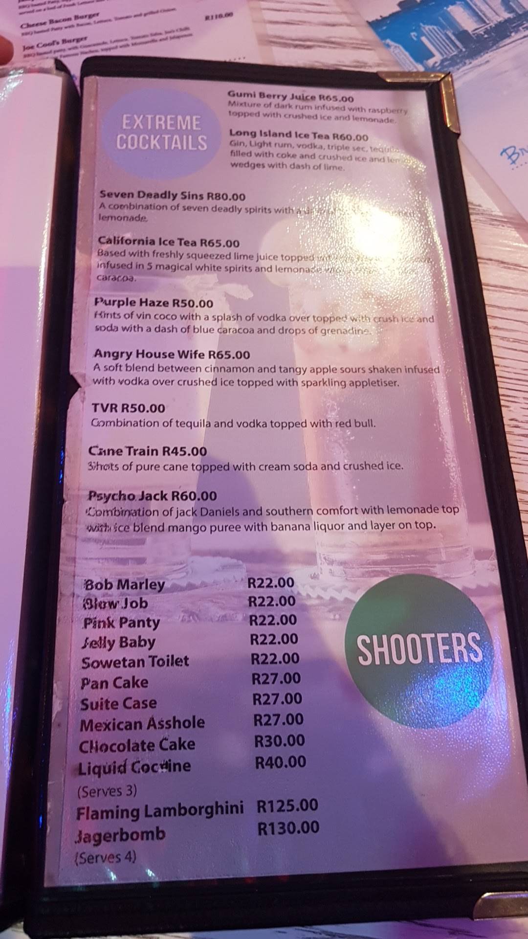 Menu at Joe Cools pub & bar, Durban