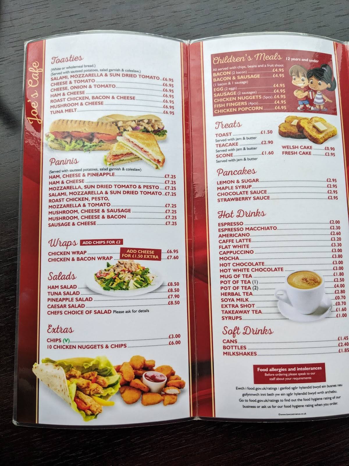 Menu at Joe’s Cafe, Ammanford