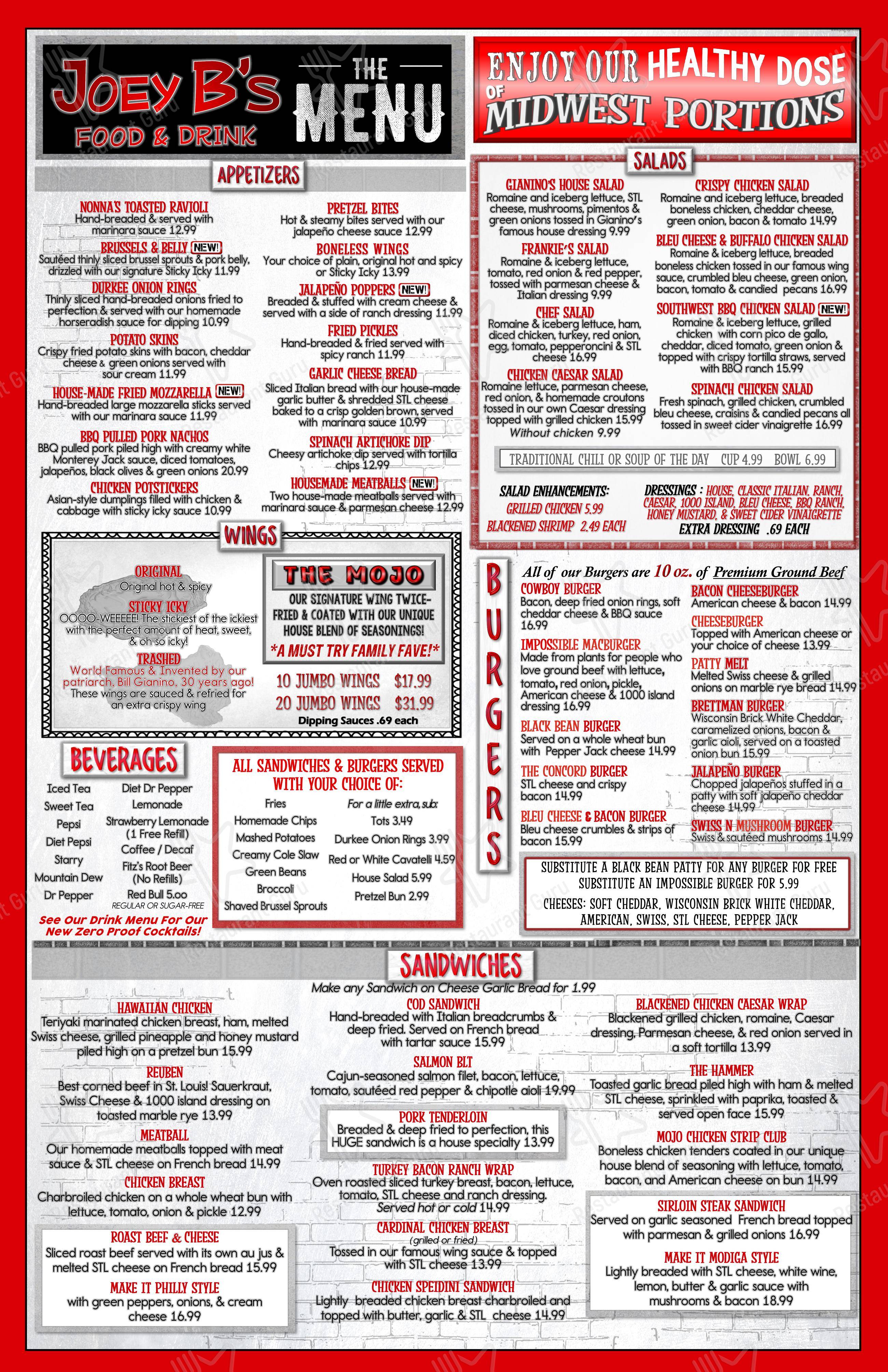 Menu at Joey B's Food & Drink Concord pub & bar, Concord, 189 Concord ...