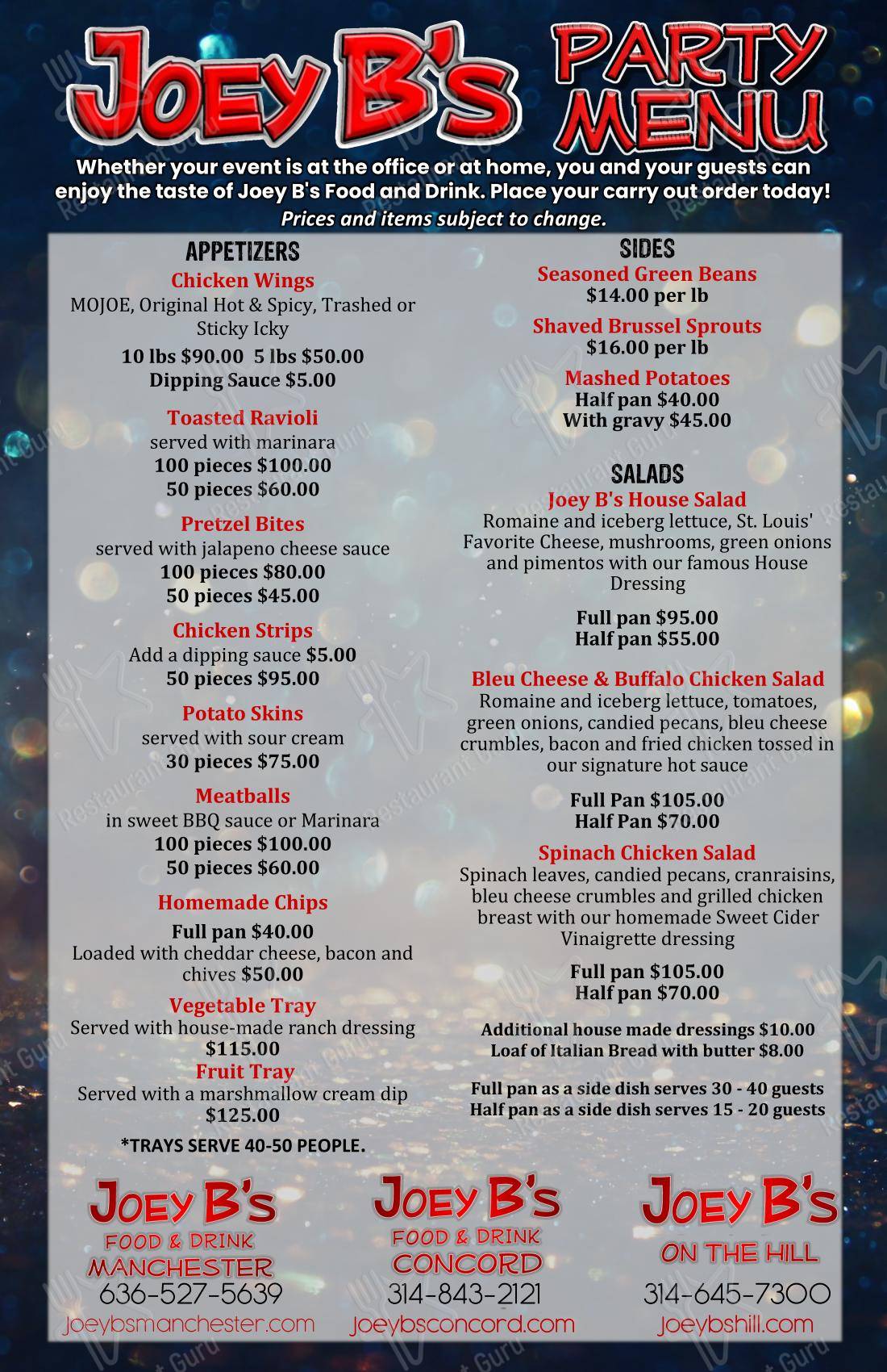 Menu at Joey B's pub & bar, St. Louis, 189 Concord Plaza Shopping Ctr