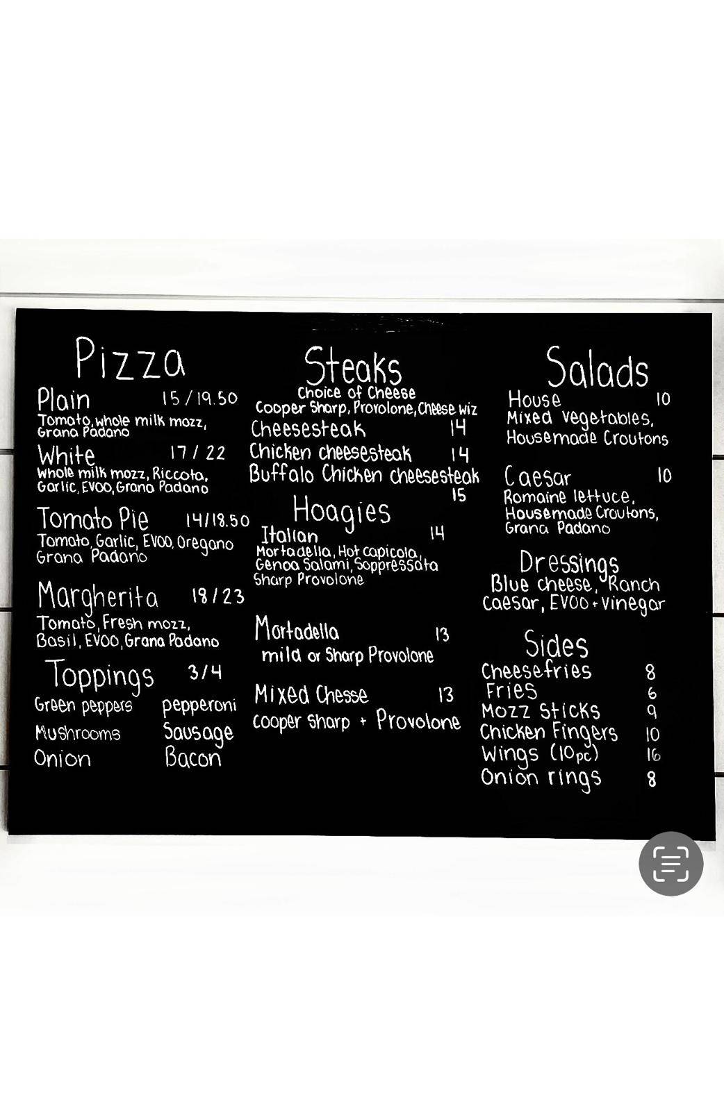 Menu at Joey's Pizza pizzeria, Thorndale, Lincoln Hwy E