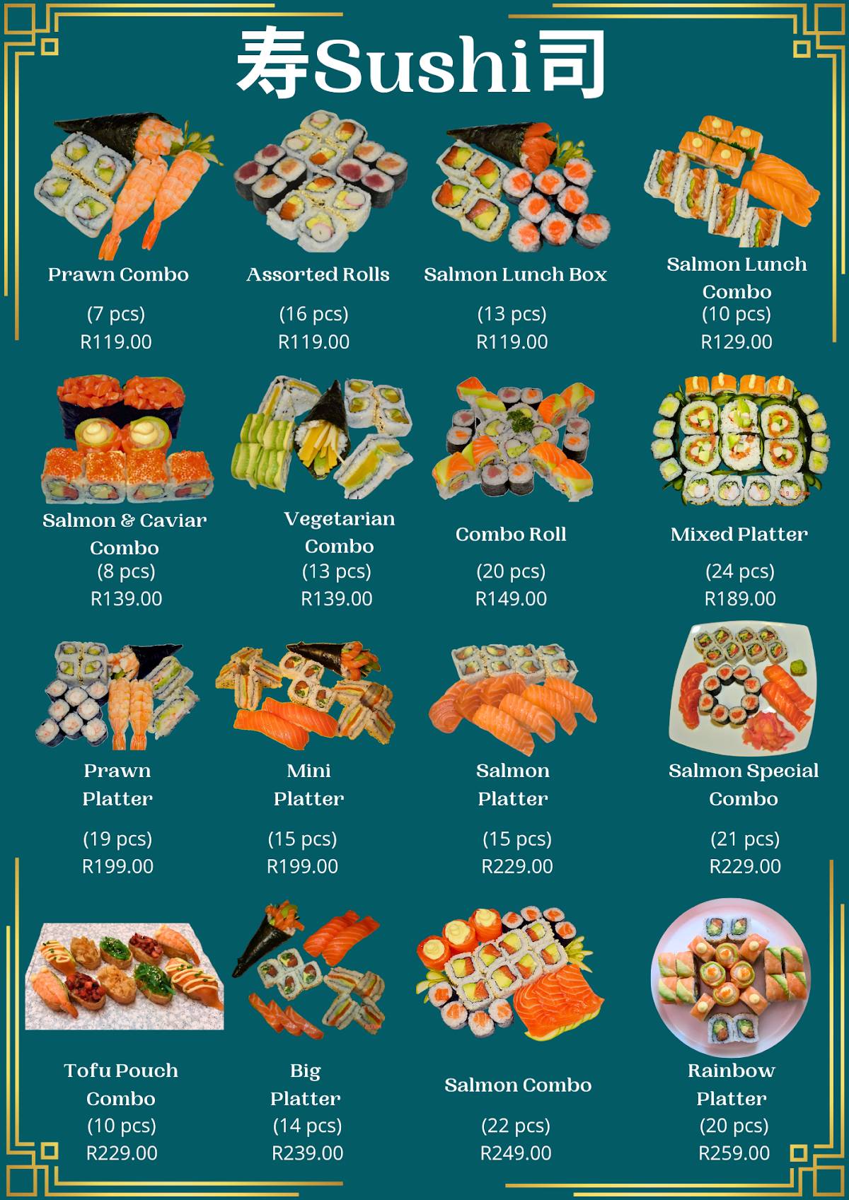 Menu at Rejoice sushi bar, Sandton