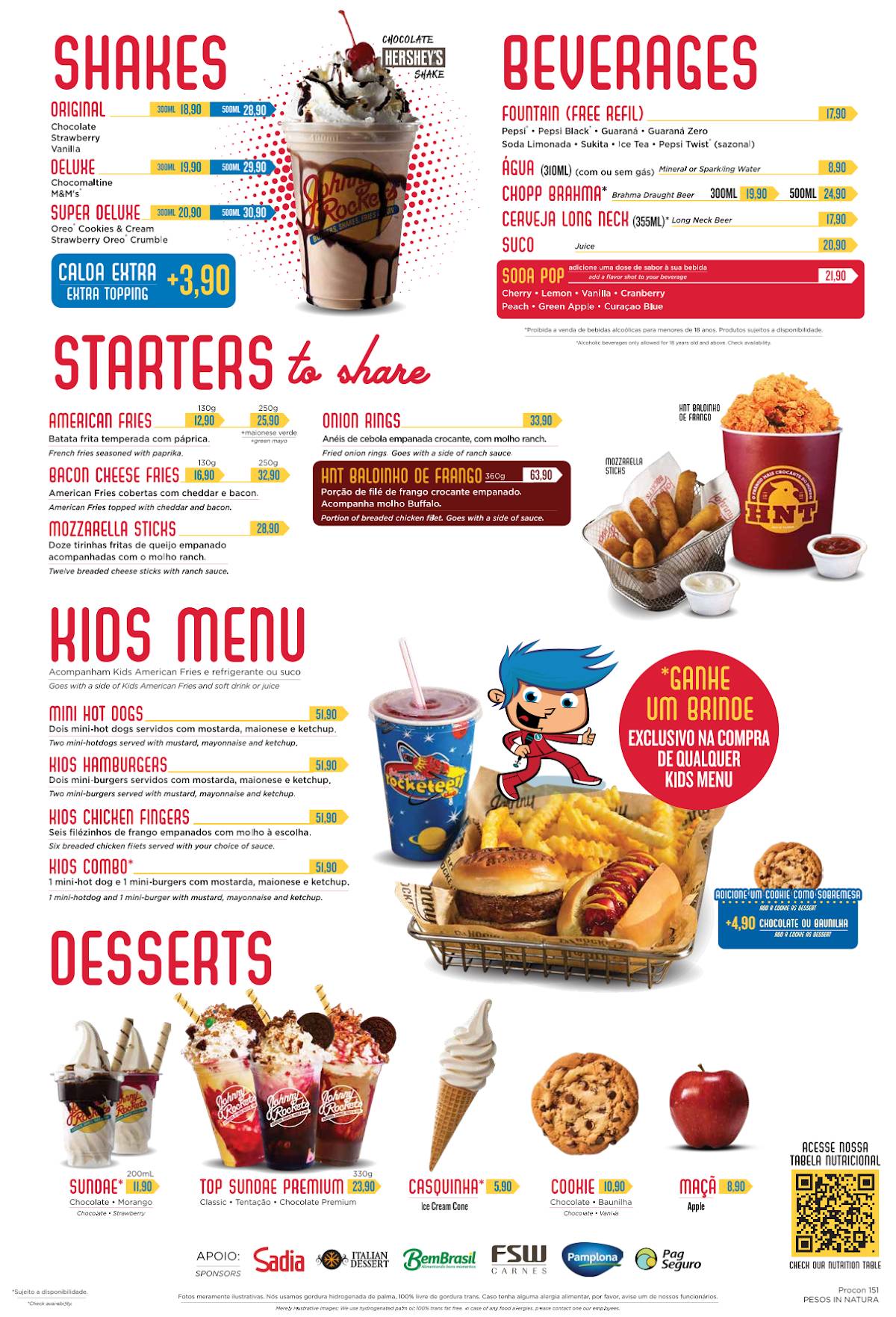 Menu at Johnny Rockets @ GRU Airport restaurant, Guarulhos, Terminal 2