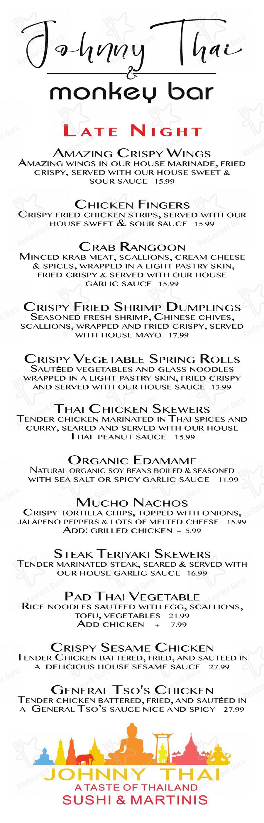 Carta de Monkey Bar Johnny Thai, Provincetown