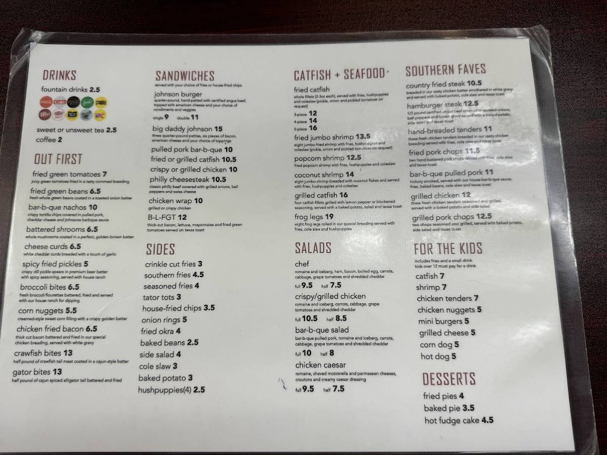 Menu at Johnson's Fish House & Diner BBQ, Wynne