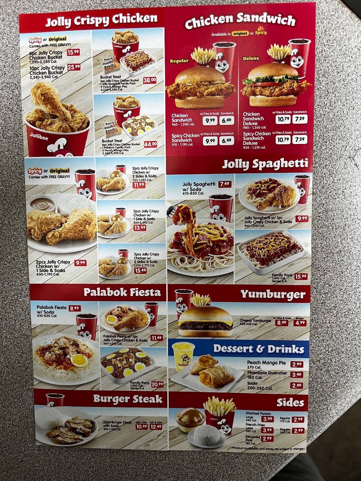 Menu at Jollibee fast food, Vancouver, 833 Granville St