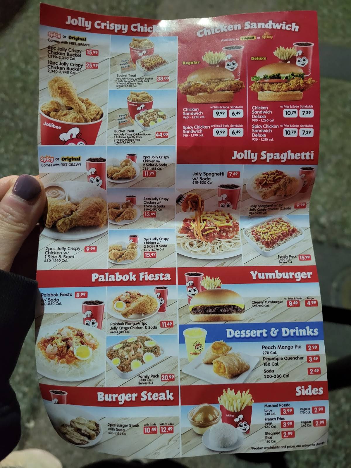 Menu at Jollibee fast food, Vancouver, 833 Granville St