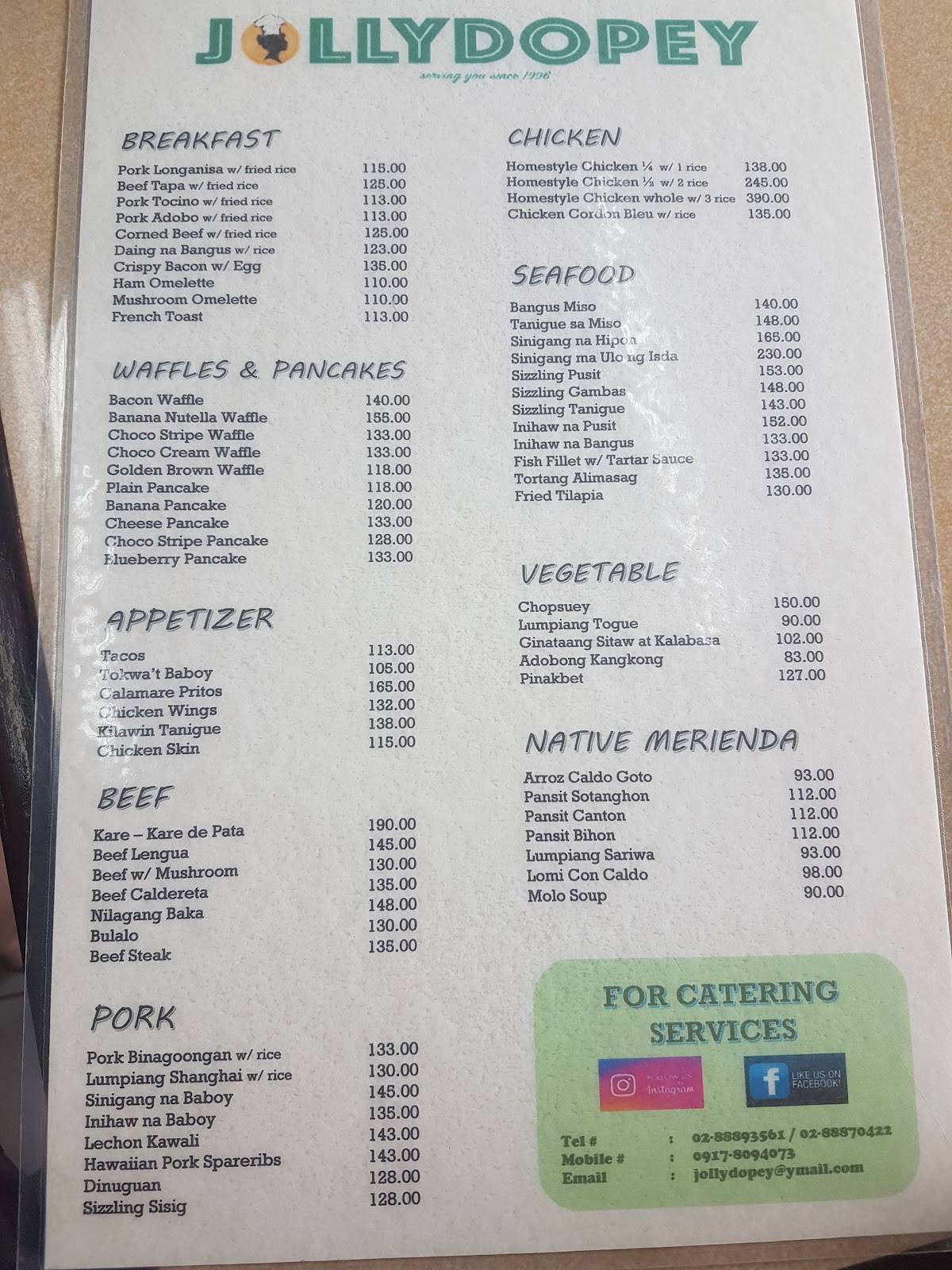 Menu at Jollydopey Restaurant, Makati
